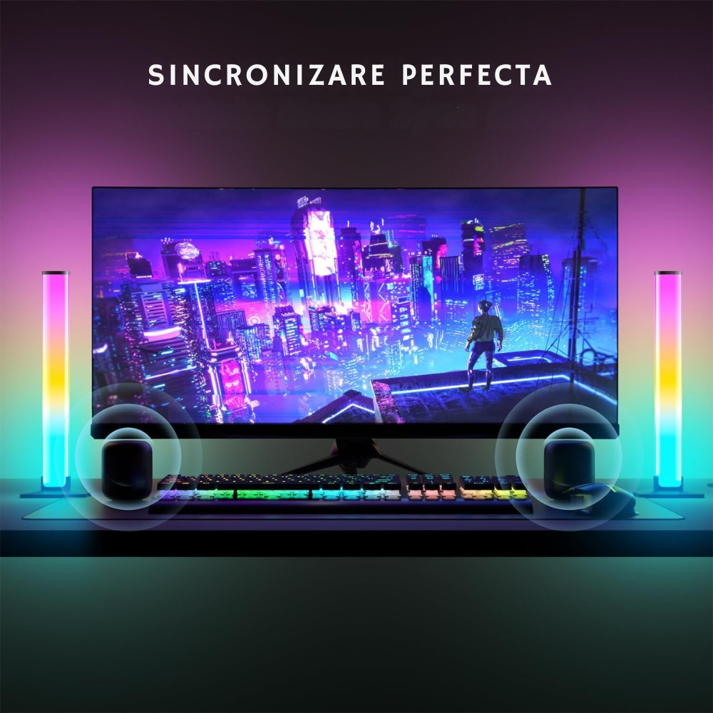 Set 2 Lampi Led smart cu Bluetooth profesionale RGB Binovation ...