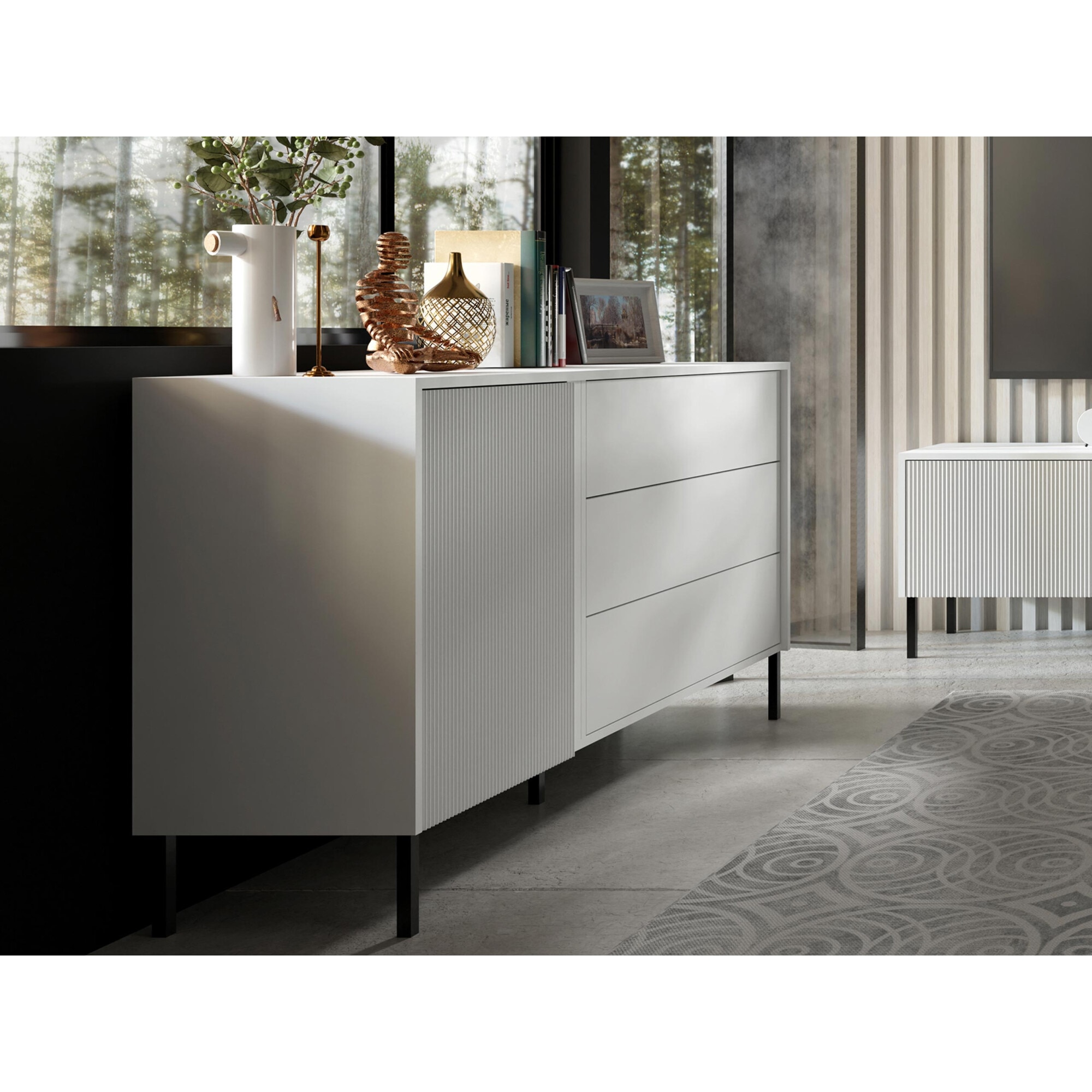 Comoda cu sertare Steraen SE03, MIRJAN24, stejar etern + negru ...