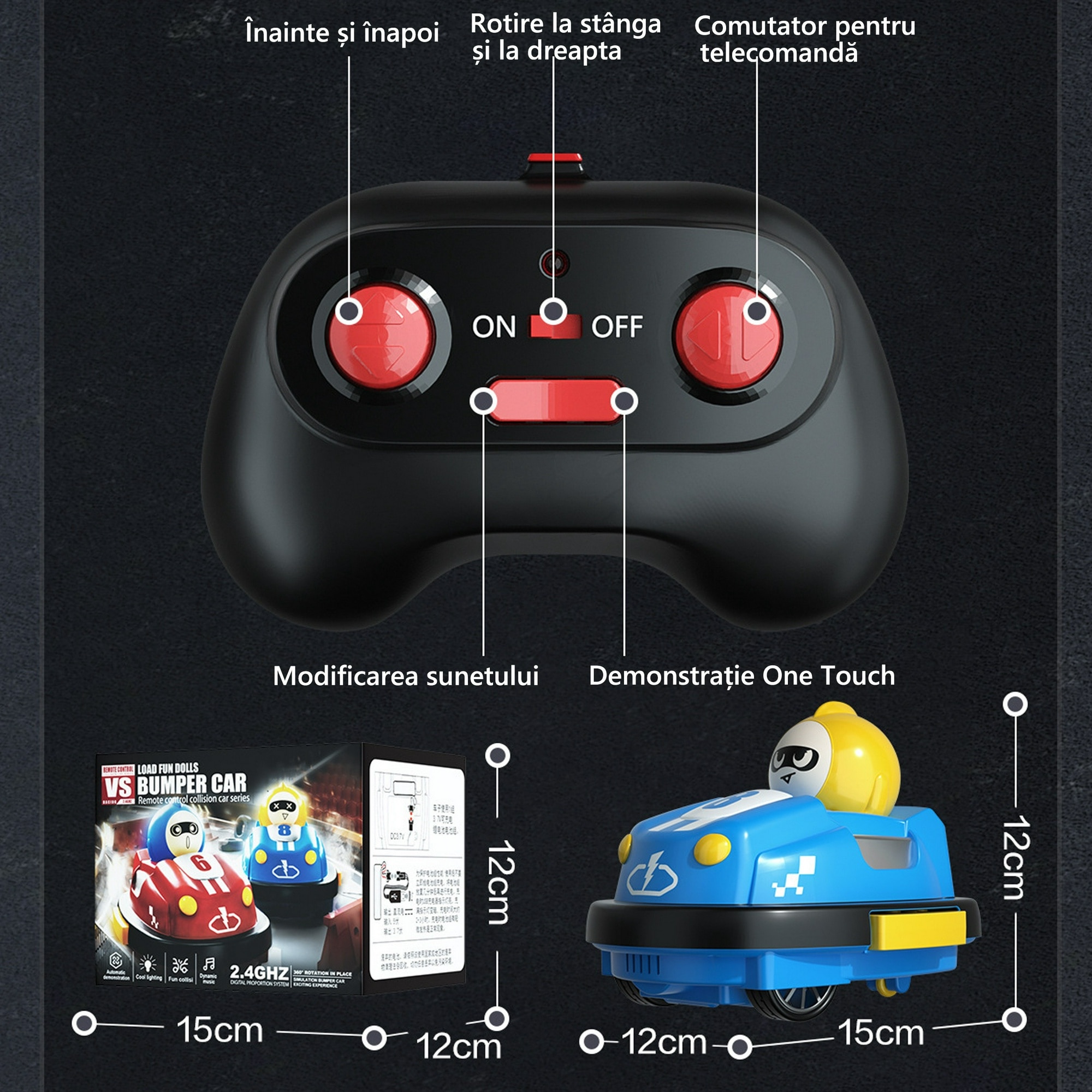 Pachet de 2 masini de lupta cu telecomanda pentru copii mici, jucarii ...