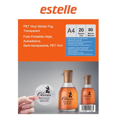 Autocolant printabil transparent mat din folie de vinil PET de 80 ...