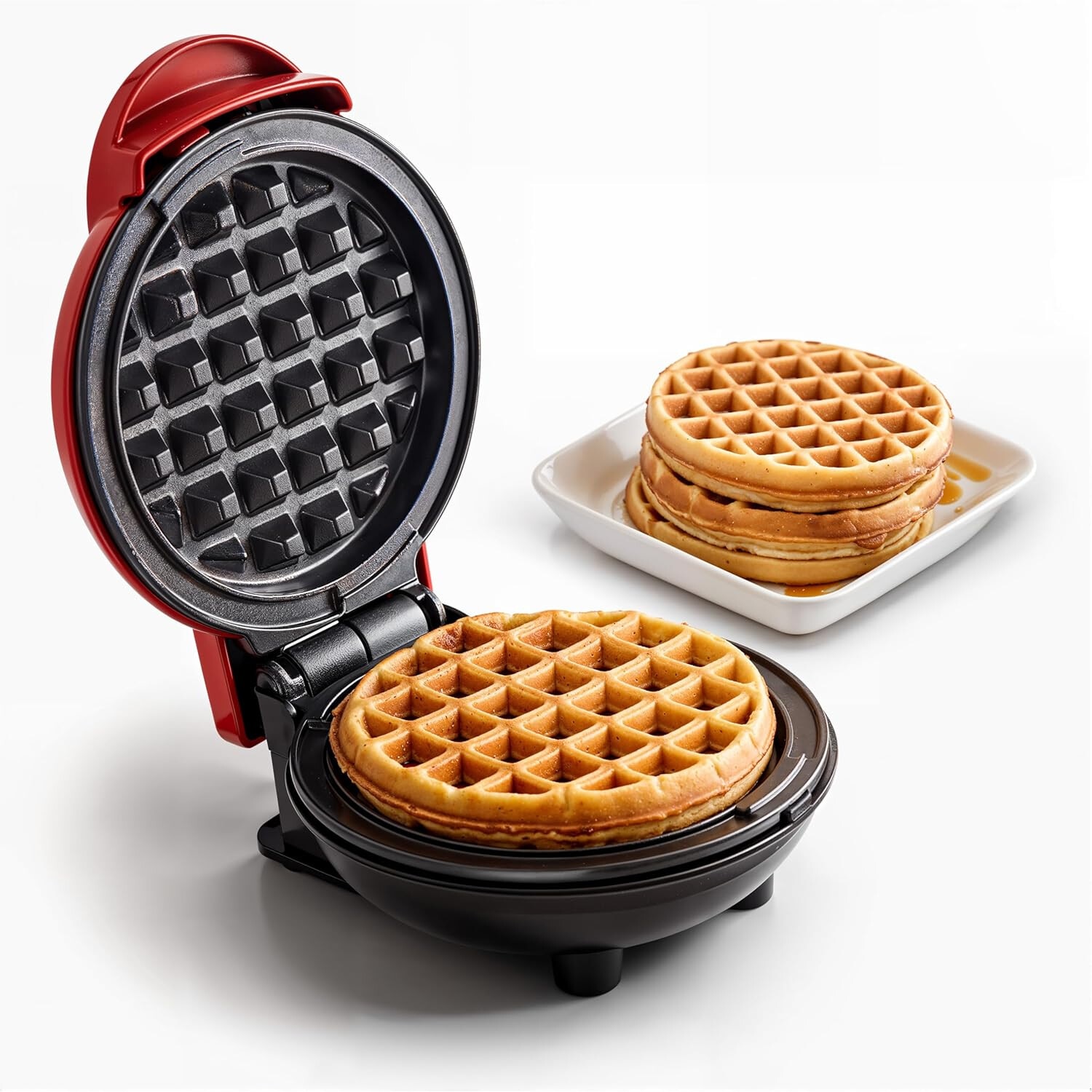 RorAem desszertsütő, mini gofrisütő, kompakt kivitel, 350 W, piros, 16 ...