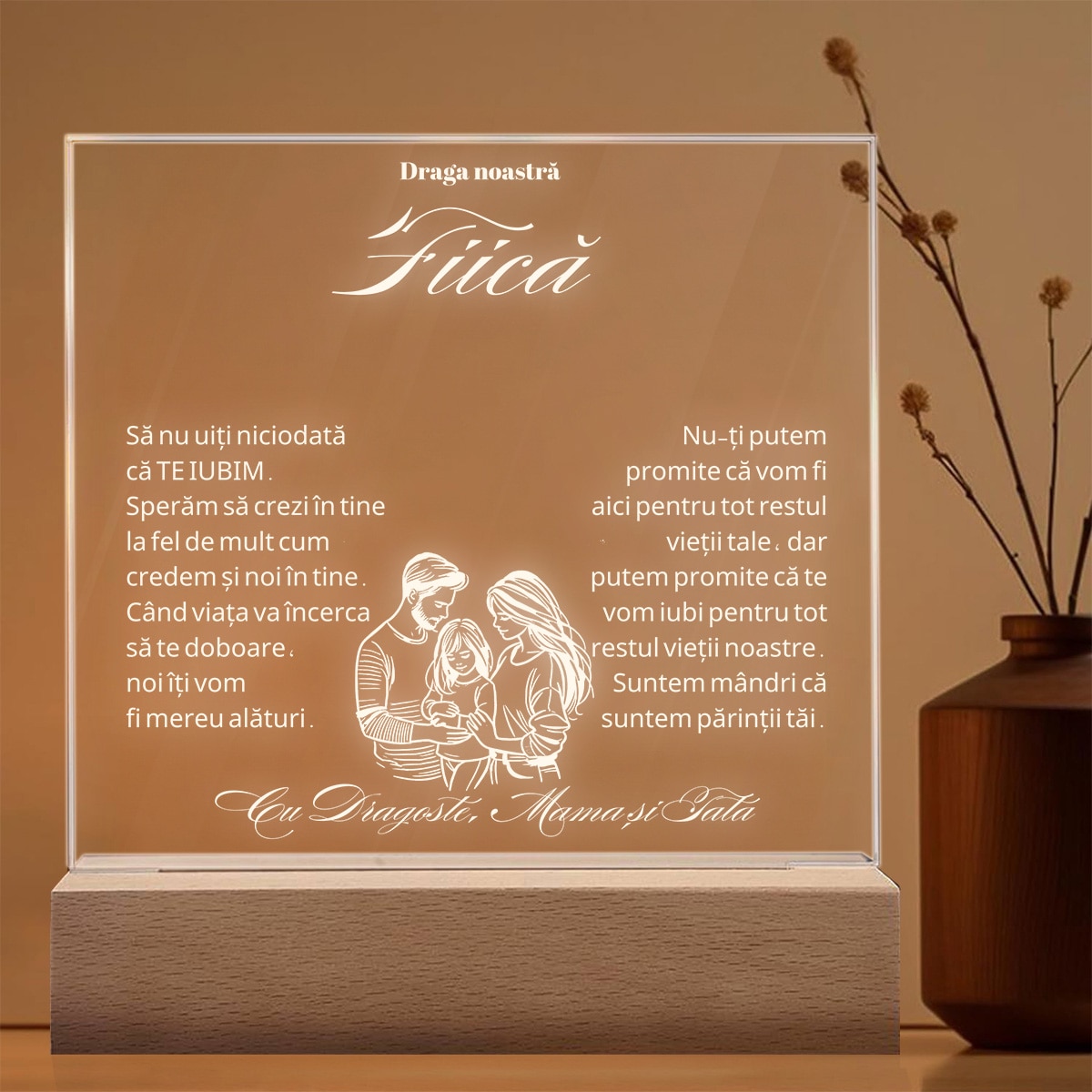 Set Cadou Pentru Fiica, Joystos, Lampa Decorativa, Acril Gravat cu text ...