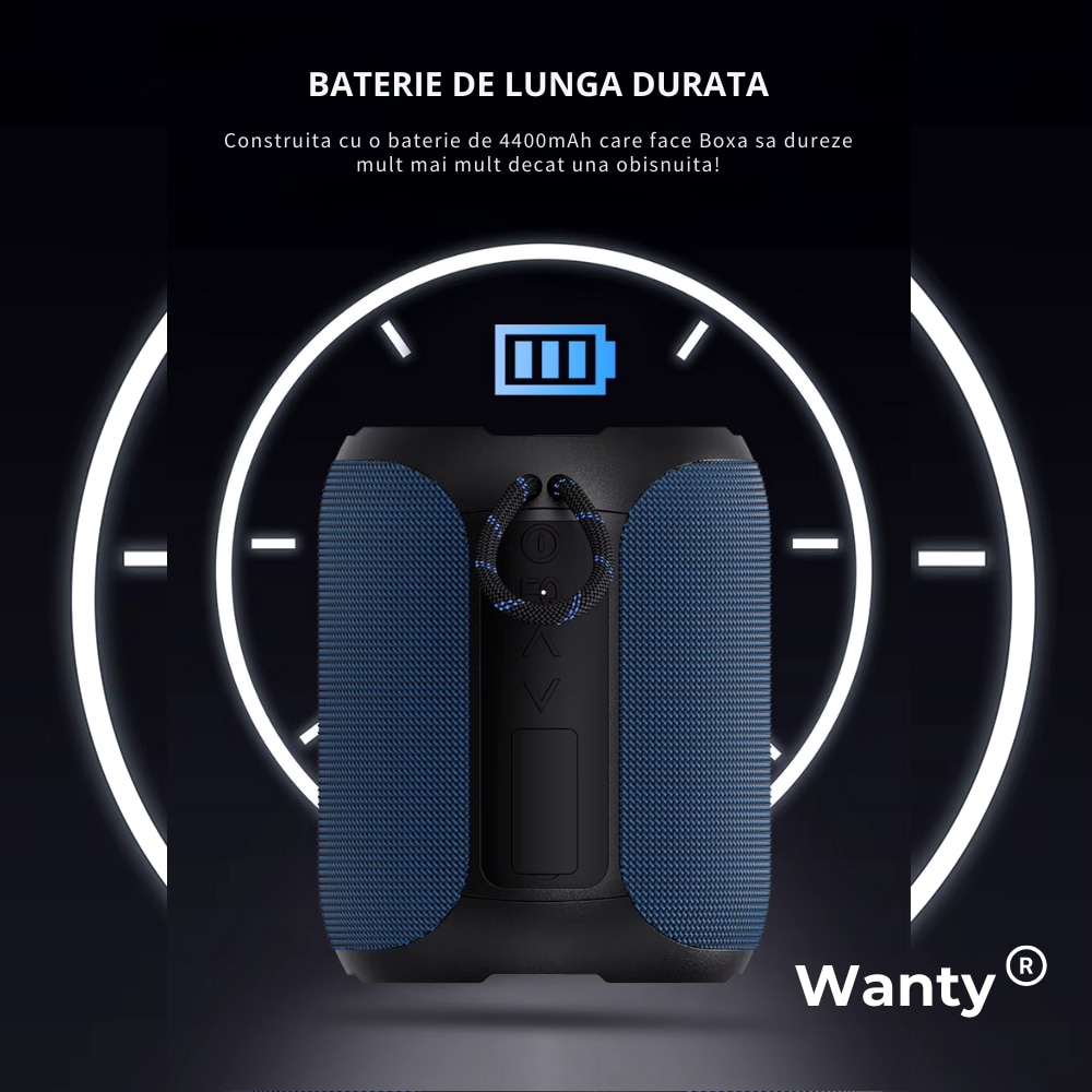 Boxa portabila Pro Wanty®, Deep Bass, Lumini RGB, Putere 40W, Baterie ...