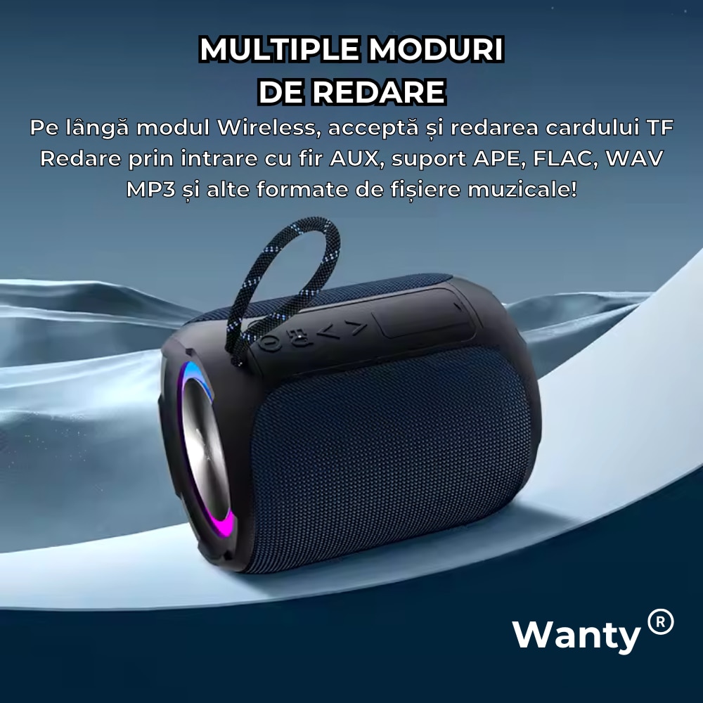 Boxa portabila Pro Wanty®, Deep Bass, Lumini RGB, Putere 40W, Baterie ...