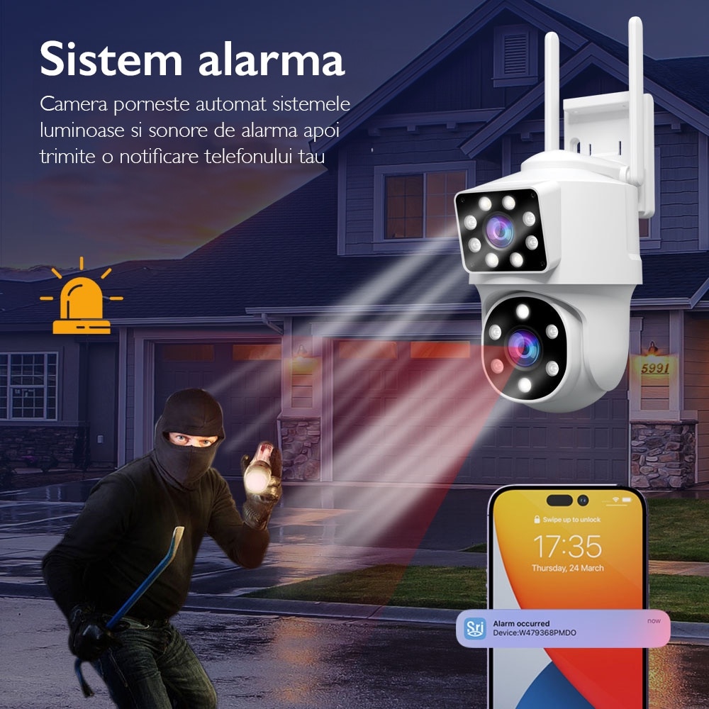 Camera De Supraveghere Video CCTV Dubla WIFI SriHome® SH063 PRO, 8MP ...