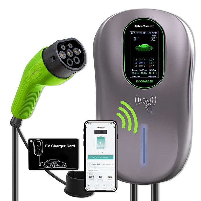 Statie Incarcare Auto Electrice Qoltec EV 2in1 Tip 2 22kW Wi-Fi LCD ...
