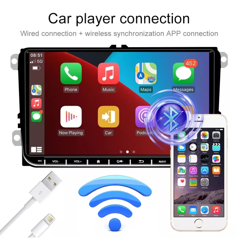 Navigatie Auto Android 13, Ecran HD 9', Carplay, Android Auto Wireless ...