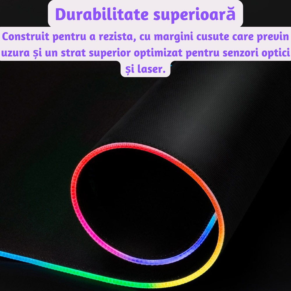 MousePad profesional XXL gaming cu iluminare RGB LUVLU™, 11 moduri de ...