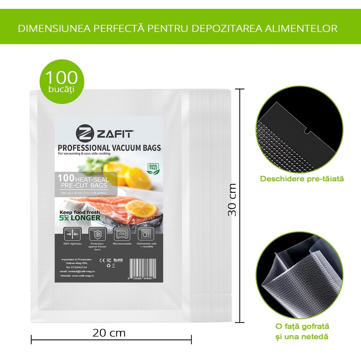 Pungi vidat gofrate ZAFIT™, pentru aparat de vidat alimente, 100 bucati ...