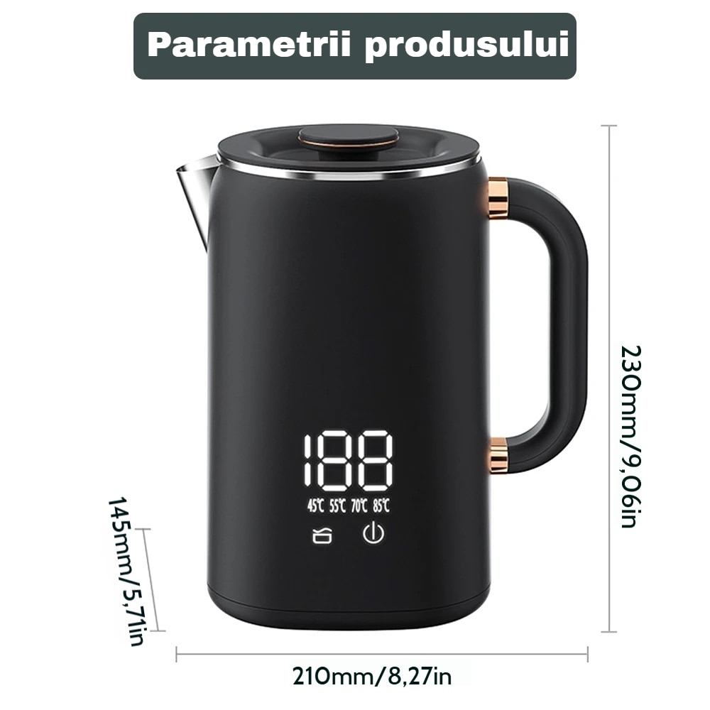Fierbator electric, 1.7 litri, control temperatura 45-100C, display ...
