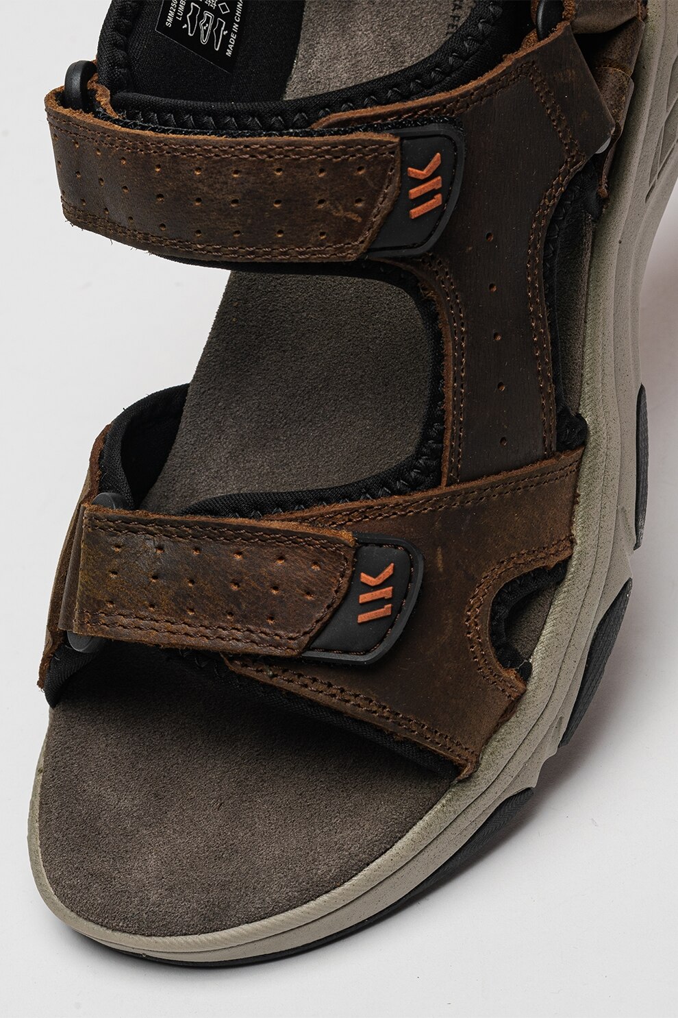 Lumberjack, Sandale de piele cu velcro Maui, Maro fango, Gri inchis, 43 ...