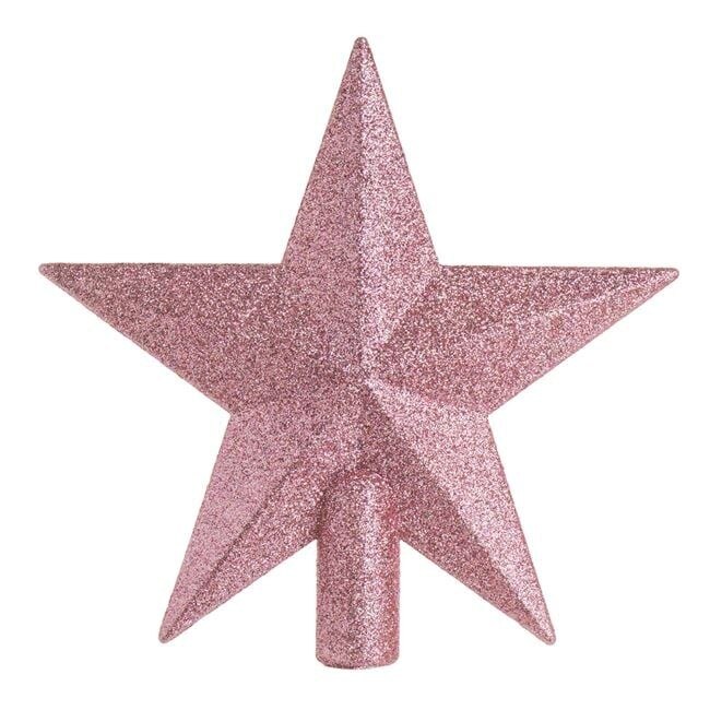 Varf pentru brad de Craciun Antbro® stea 3D roz cu glitter, 20cm - eMAG.ro
