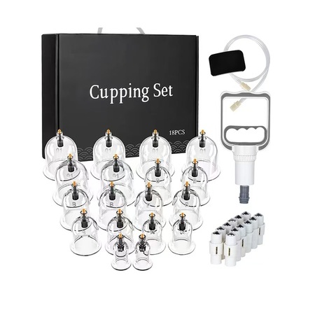 Set 18 ventuze masaj，SHIJOOE®，Vacuum fara foc cu pompa，Functie Terapeutica, Anticelulitic ...