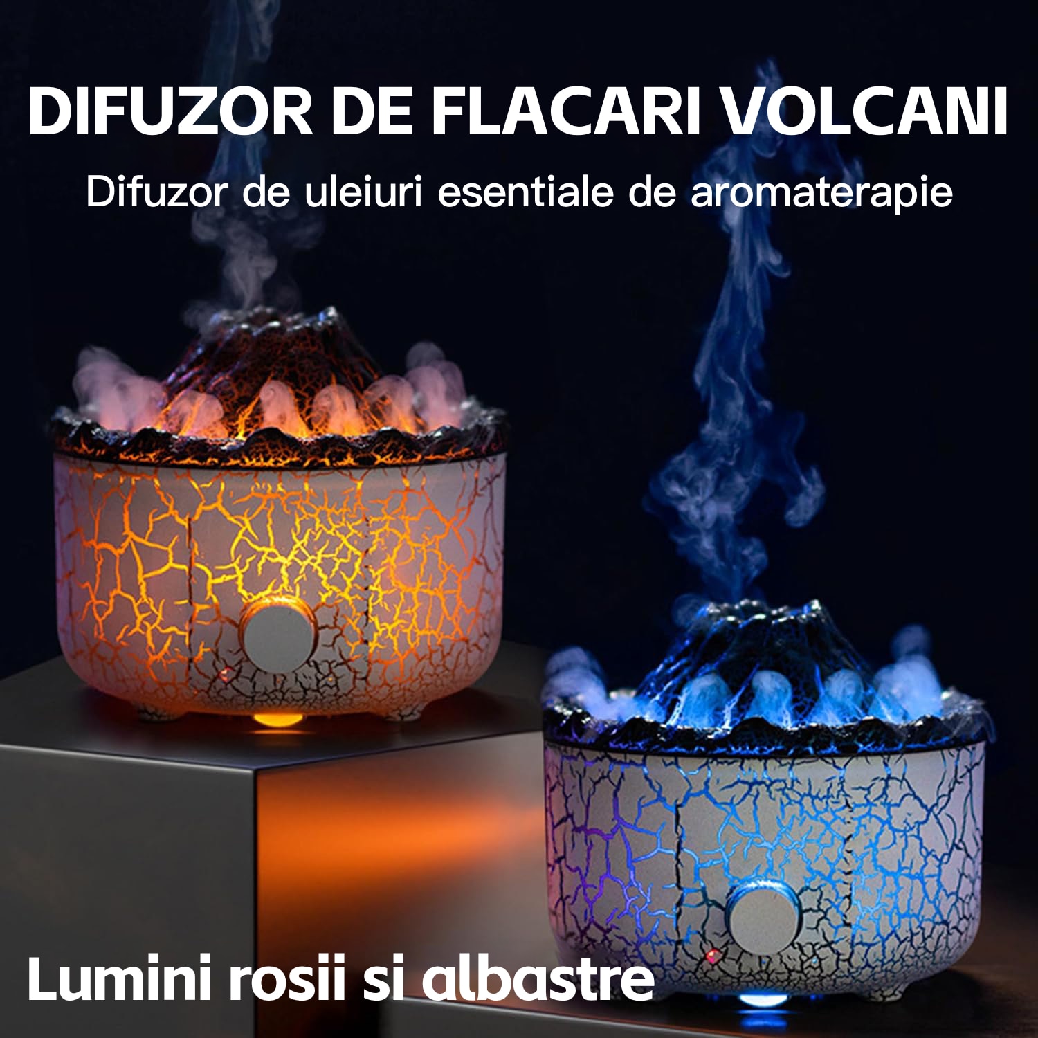 Umidificator aromaterapie tip vulcan, 560ml, 3 moduri de iluminare, 2 ...