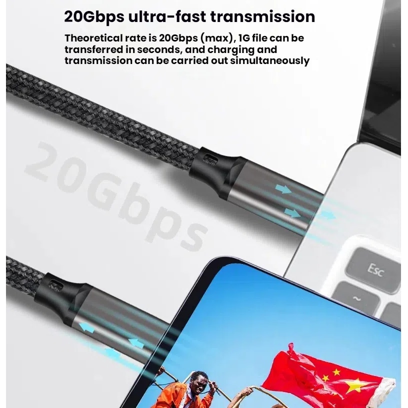 Кабел Sugxia® USB-C 3.2, USB Type-C към USB Type-C, 20Gbps трансфер ...