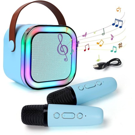 Set 2 Microfoane Karaoke cu Boxa Portabila, Culori LED, Wireless ...