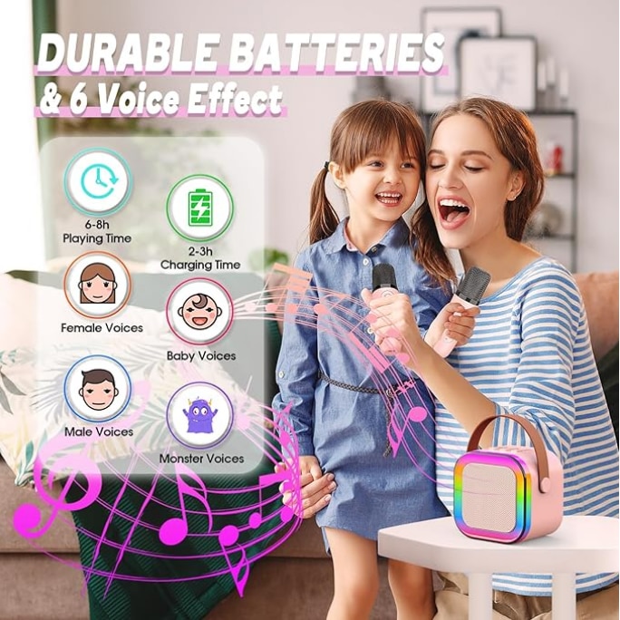 Set 2 Microfoane Karaoke cu Boxa Portabila, Culori LED, Wireless ...