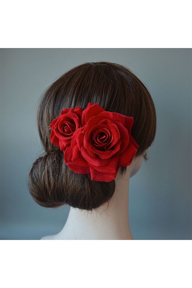 Agrafa de par set, TOIITKQ, flori de trandafir rosii, material textil ...