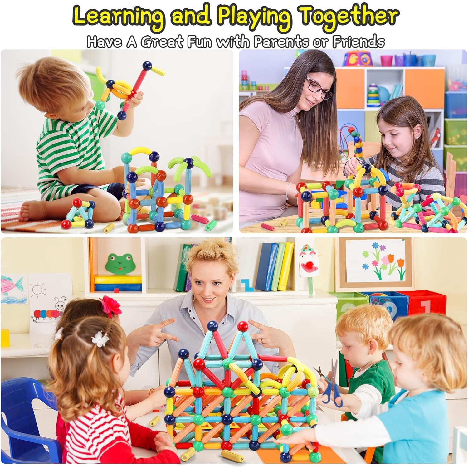 Set jucarii magnetice pentru constructie magnetic Sticks 3D, Wacorresi ...
