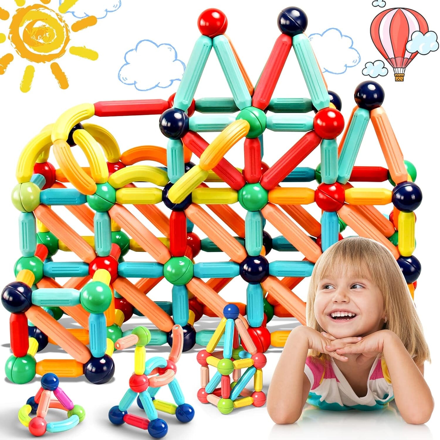 Set jucarii magnetice pentru constructie magnetic Sticks 3D, Wacorresi ...