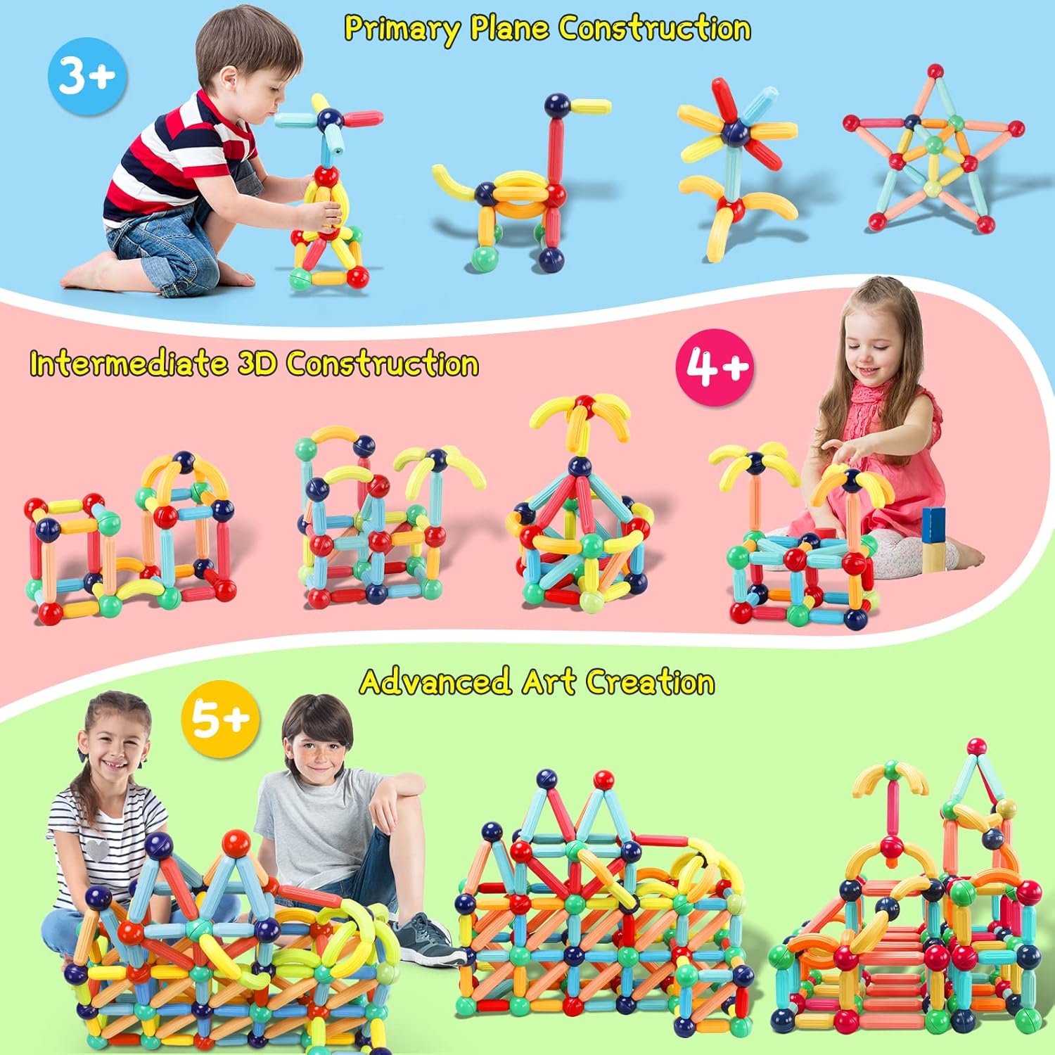 Set jucarii magnetice pentru constructie magnetic Sticks 3D, Wacorresi ...