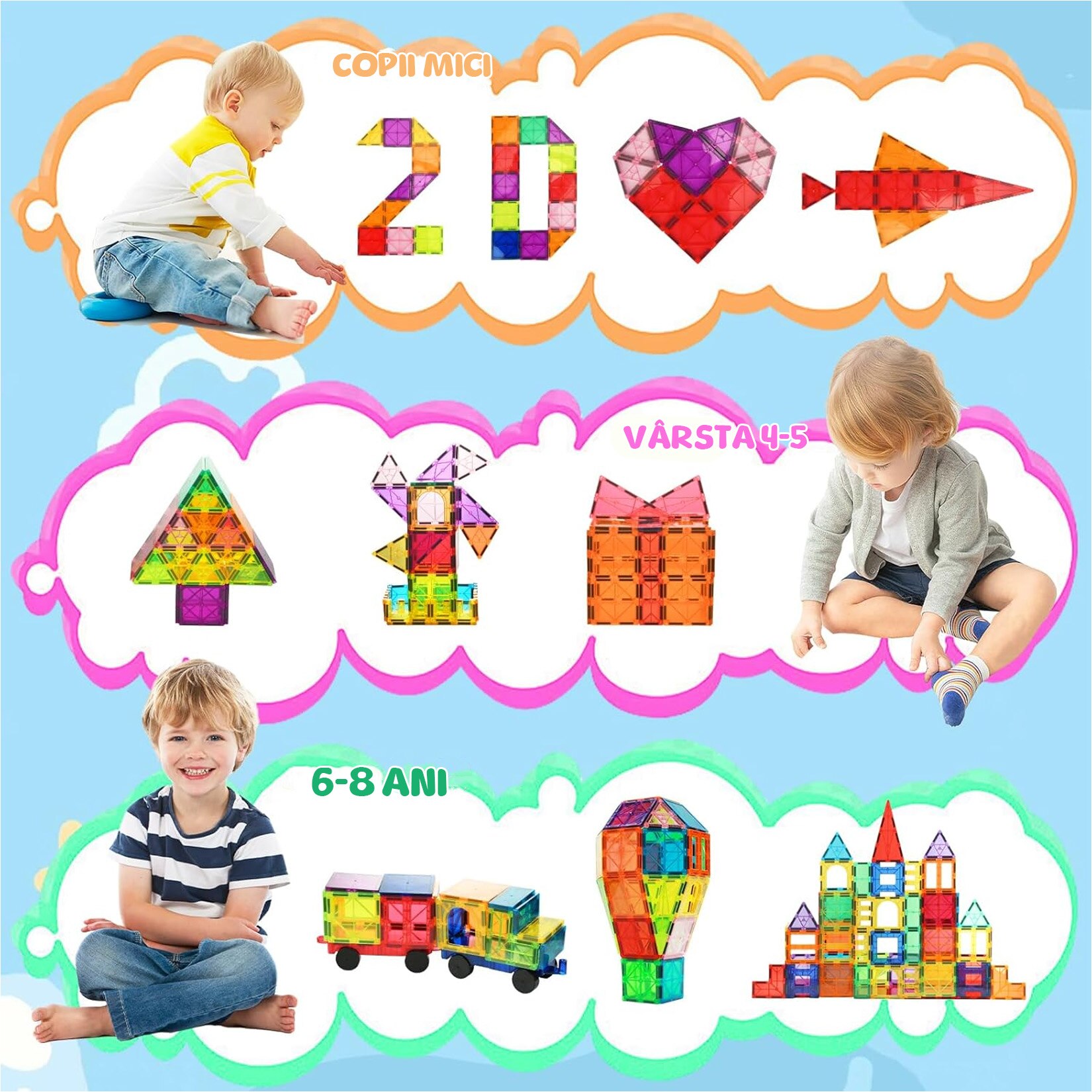 Set de constructie cu placi magnetice, Wacorresi, set de Constructie ...