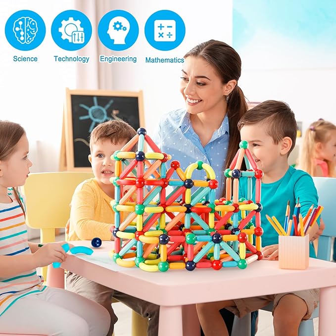 Set jucarii magnetice pentru constructie magnetic Sticks 3D, Wacorresi ...