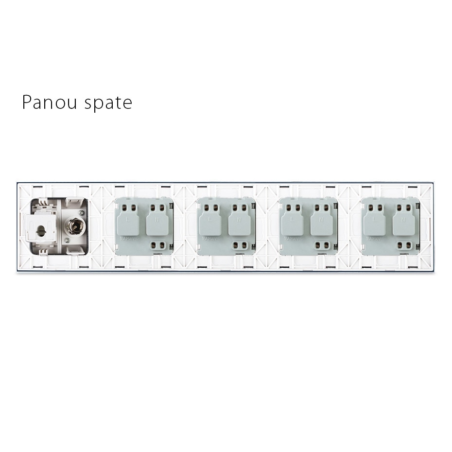 Priza cvintupla + priza TV Internet Livolo cu rama din sticla, Alb ...