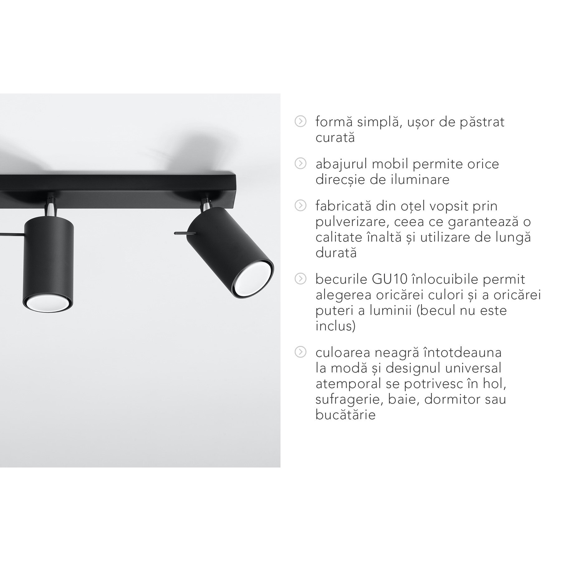 Plafoniera Ring 3, LED, GU10, Spot, Loft Design, Negru - eMAG.ro