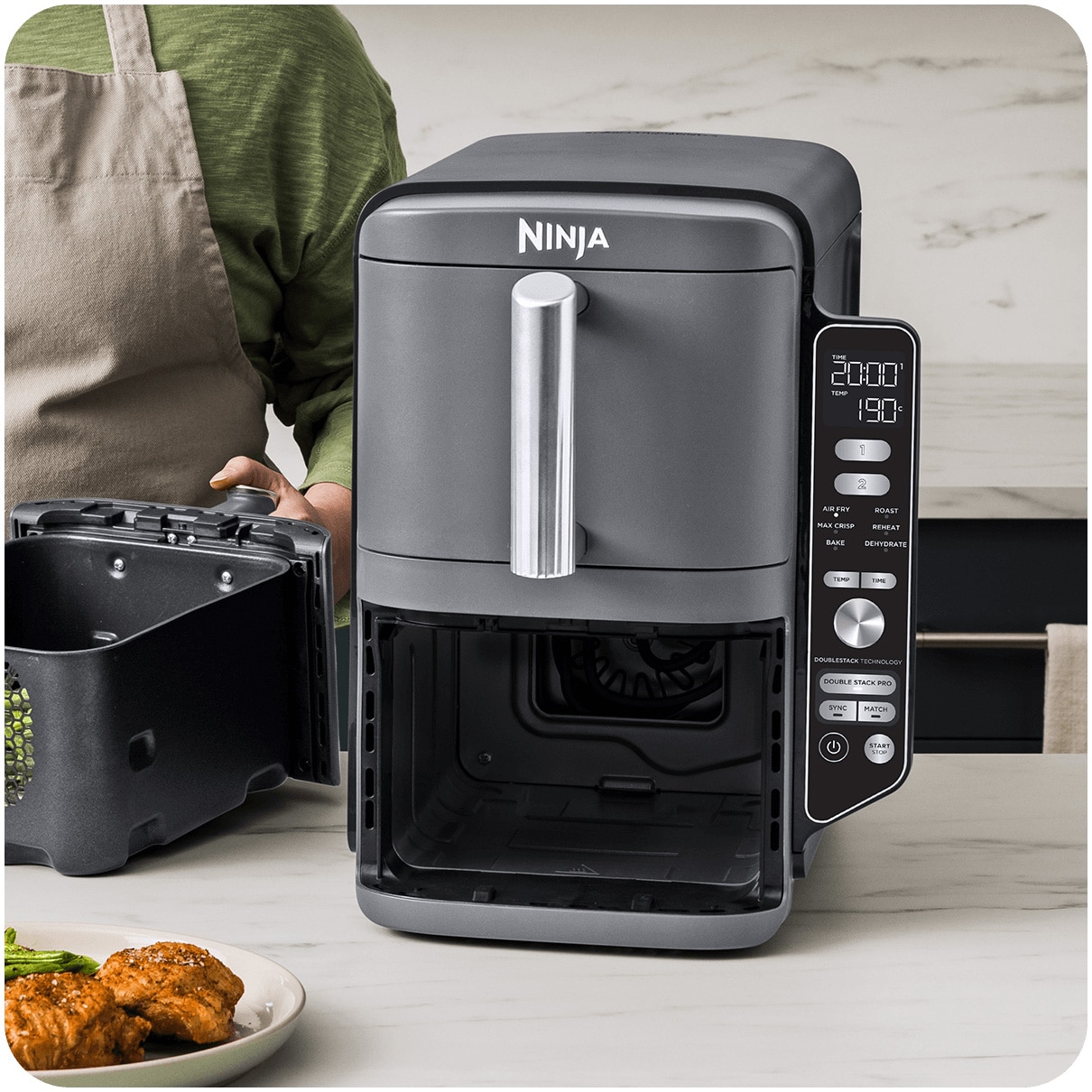 Friteuza cu aer cald Ninja Double Stack XL SL451, 9.5l, 2470W ...