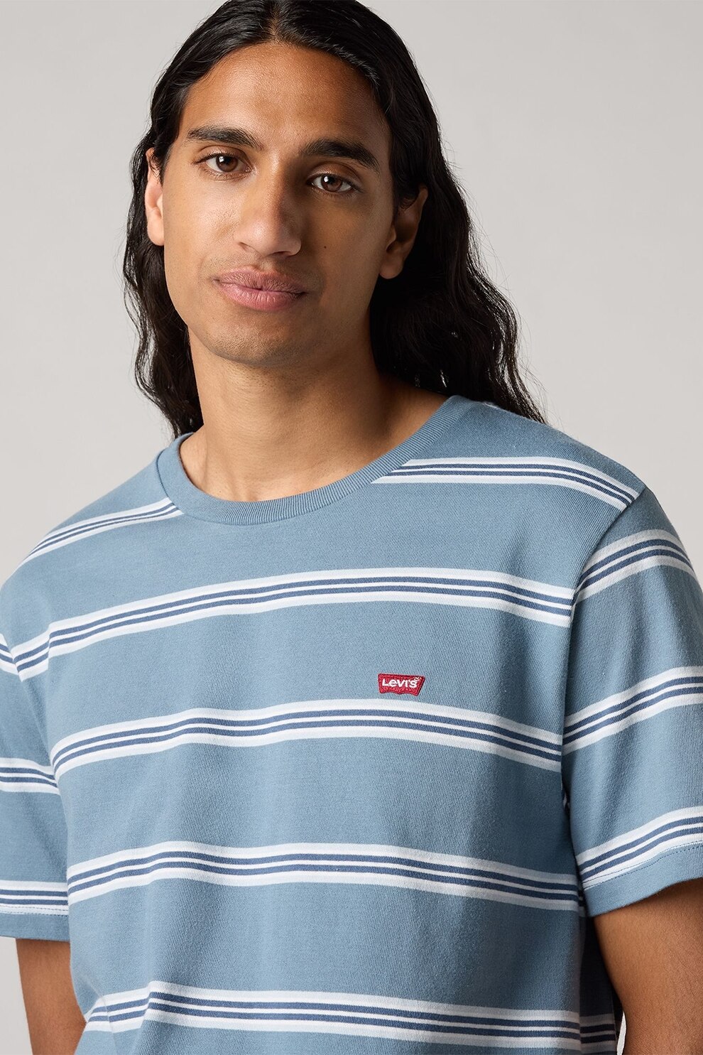 Levi's, Tricou cu decolteu rotund, Alb, Albastru prafuit, M - eMAG.ro