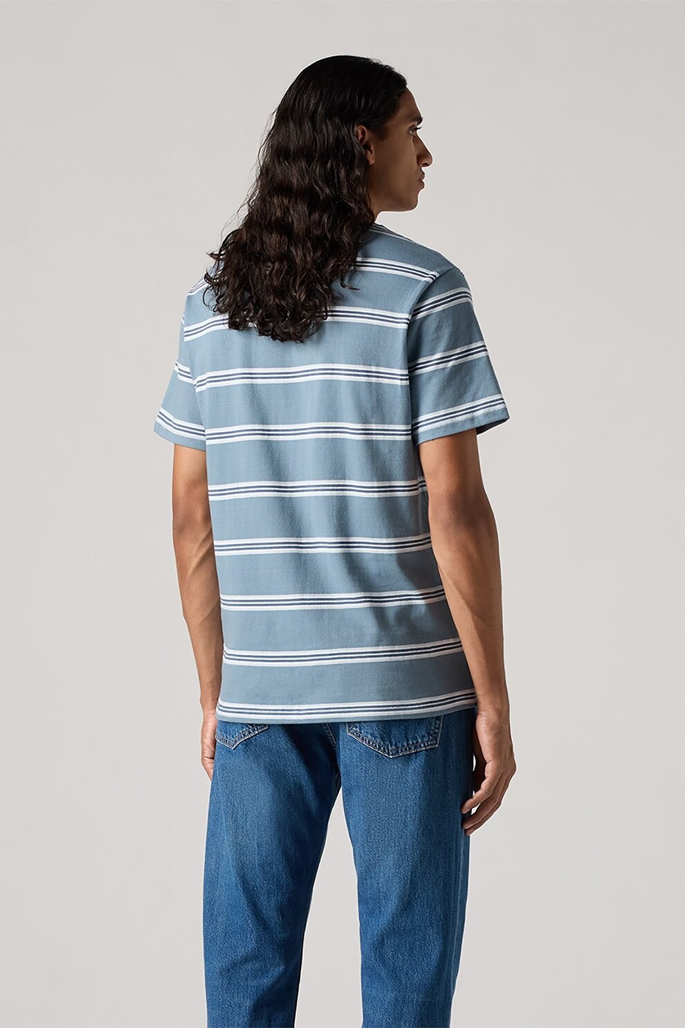 Levi's, Tricou cu decolteu rotund, Alb, Albastru prafuit, M - eMAG.ro