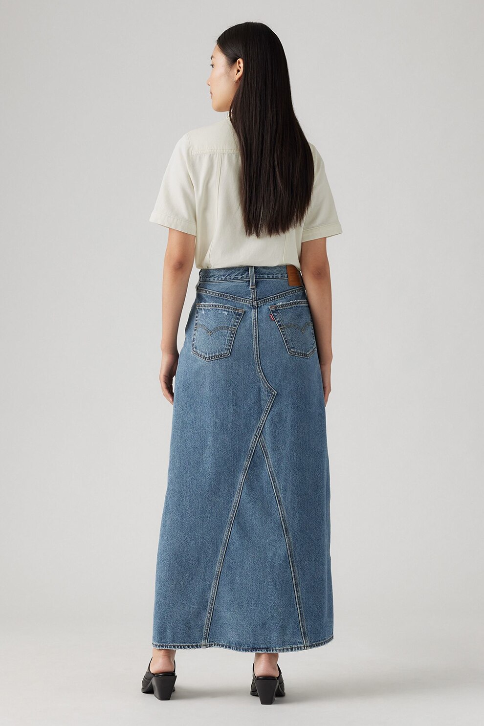 Levi's, Fusta din denim cu slit lateral, Albastru melange, 26 - eMAG.ro