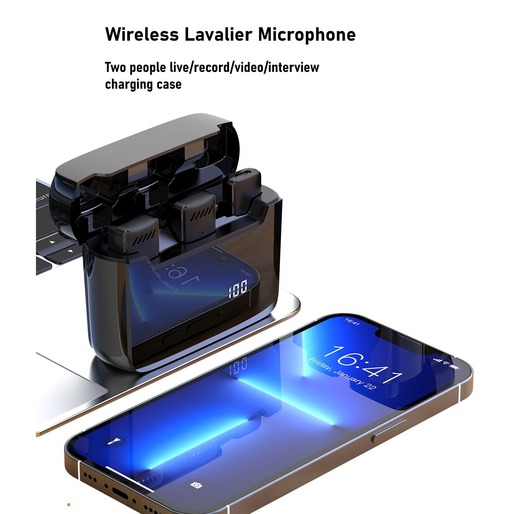 Set 2 Microfoane Lavaliera Wireless, Receptor Lightning si Type-C, 6 ...