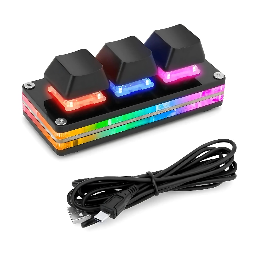 Mini Tastatura Mecanica Er-Tech® Programabila, 3 Taste RGB, Macro ...
