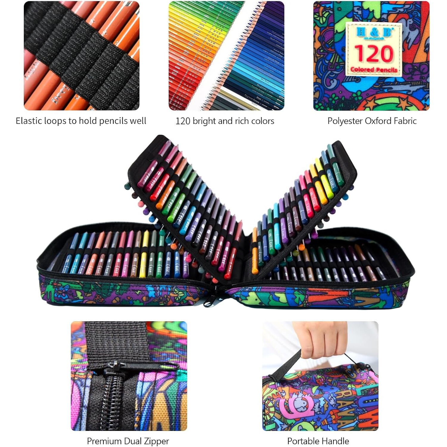 Set de 120 Creioane Colorate, Multicolor cu Penar, Carti de colorat ...