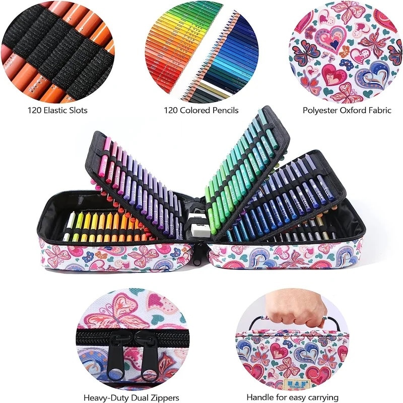 Set de 120 Creioane Colorate, Multicolor cu Penar, Carti de colorat ...
