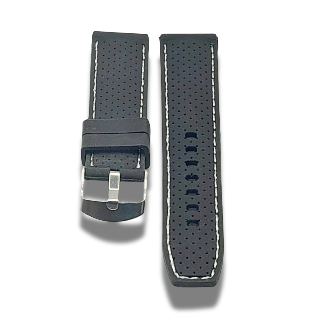 Curea Ceas Silicon Negru Cusatura Alba pe Margini Masura 20 mm Catarama ...