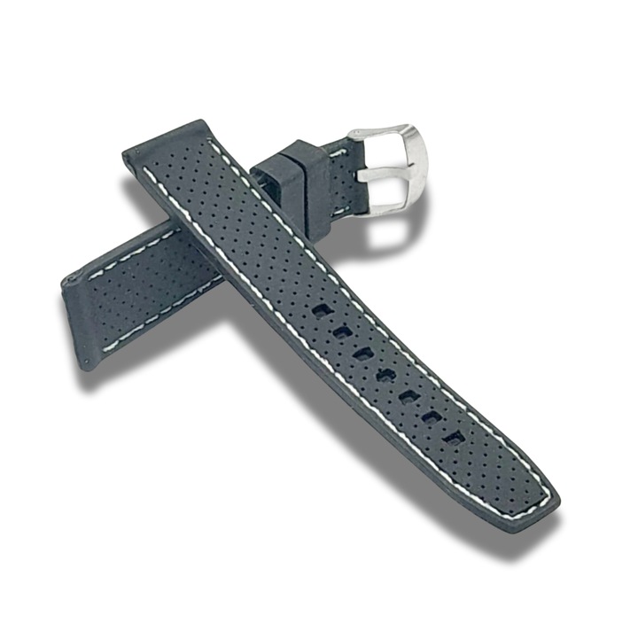 Curea Ceas Silicon Negru Cusatura Alba pe Margini Masura 22 mm Catarama ...