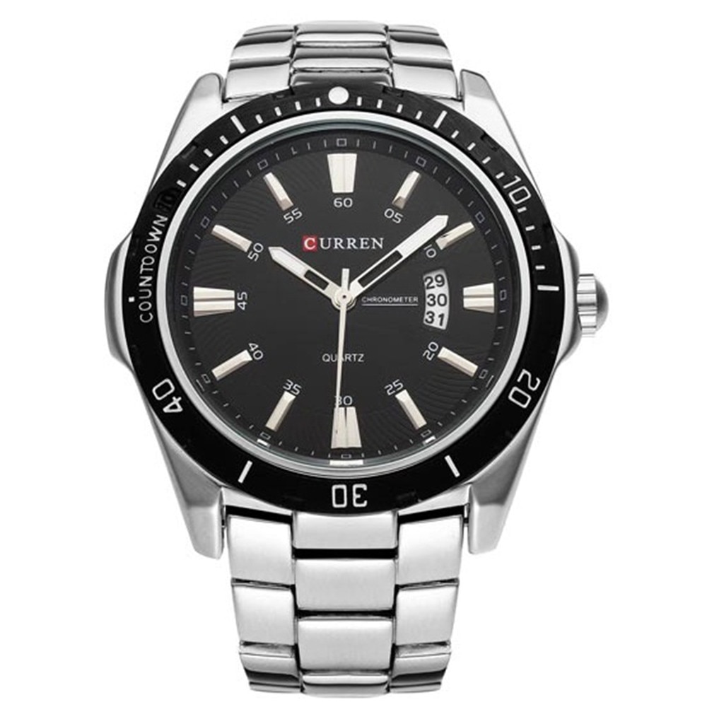 Ceas CURREN Chronometer metalic, afisare data, argintiu, cadran negru ...