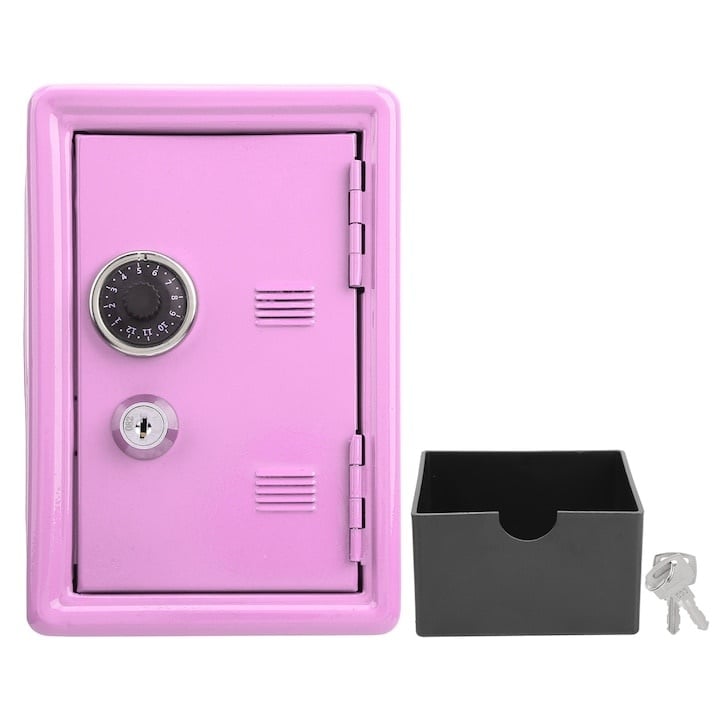 Mini seif, pentru copii si adulti, din metal rezistent, cu slot pentru ...
