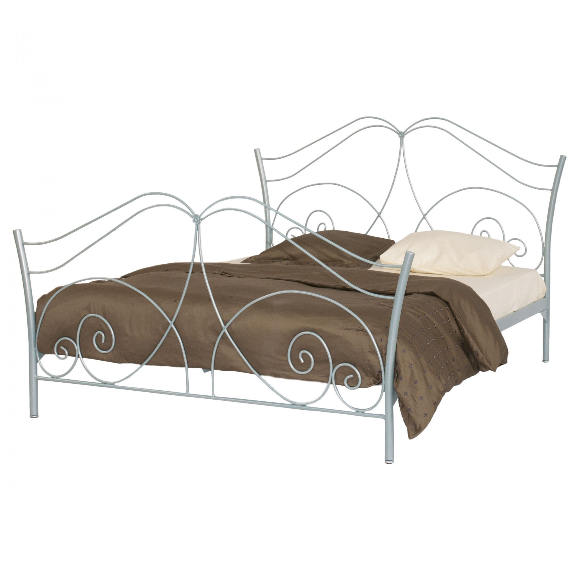 Pat din fier forjat Isabelle Seneoual, cu tablie mare, 130x210 cm - eMAG.ro