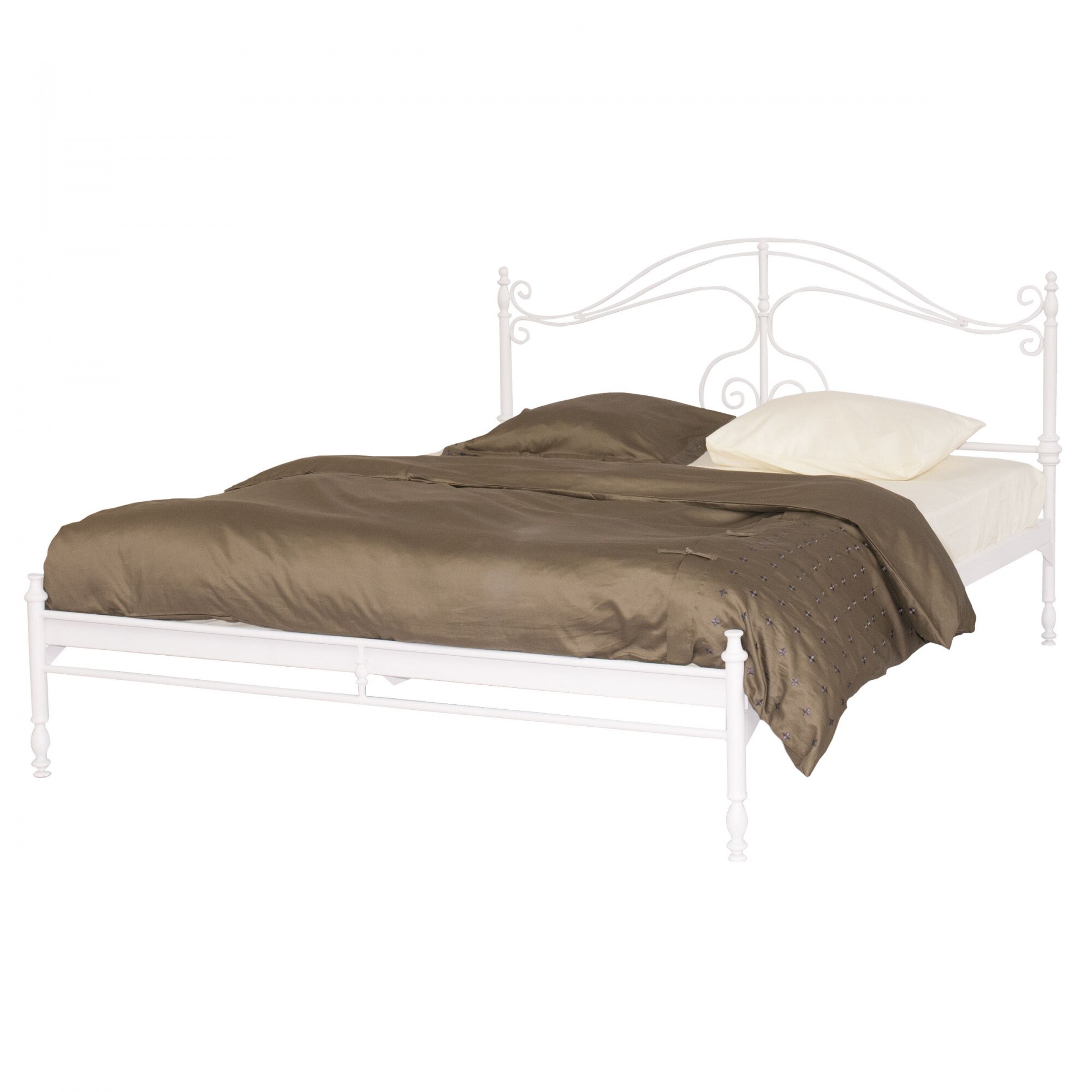 Pat din fier forjat Princess Alb, cu tablie mica, 150x210 cm - eMAG.ro