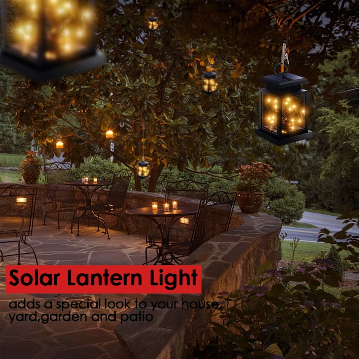 Set 2 felinare solare, LED, portabila, impermeabila, design vintage ...