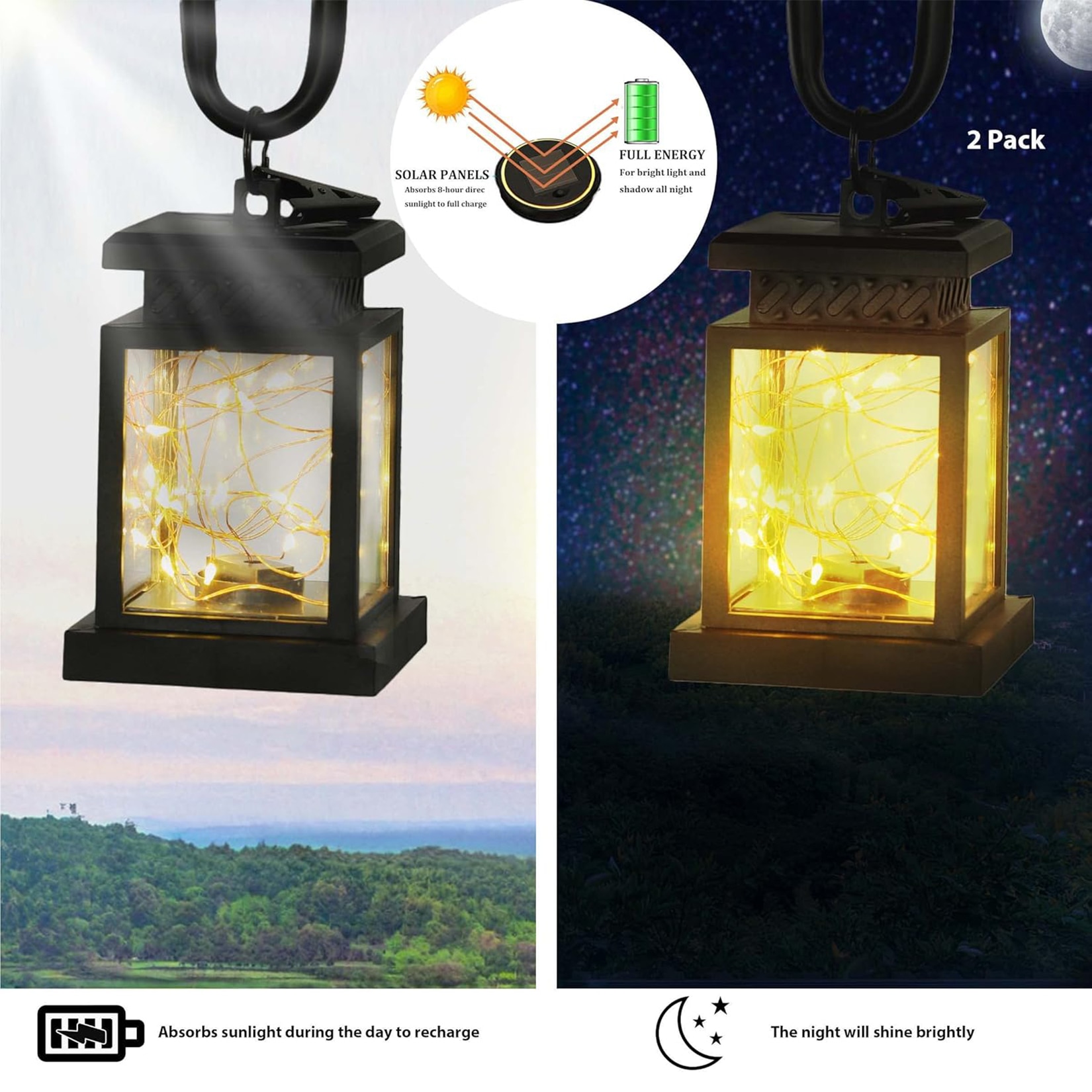 Set 2 felinare solare, LED, portabila, impermeabila, design vintage ...