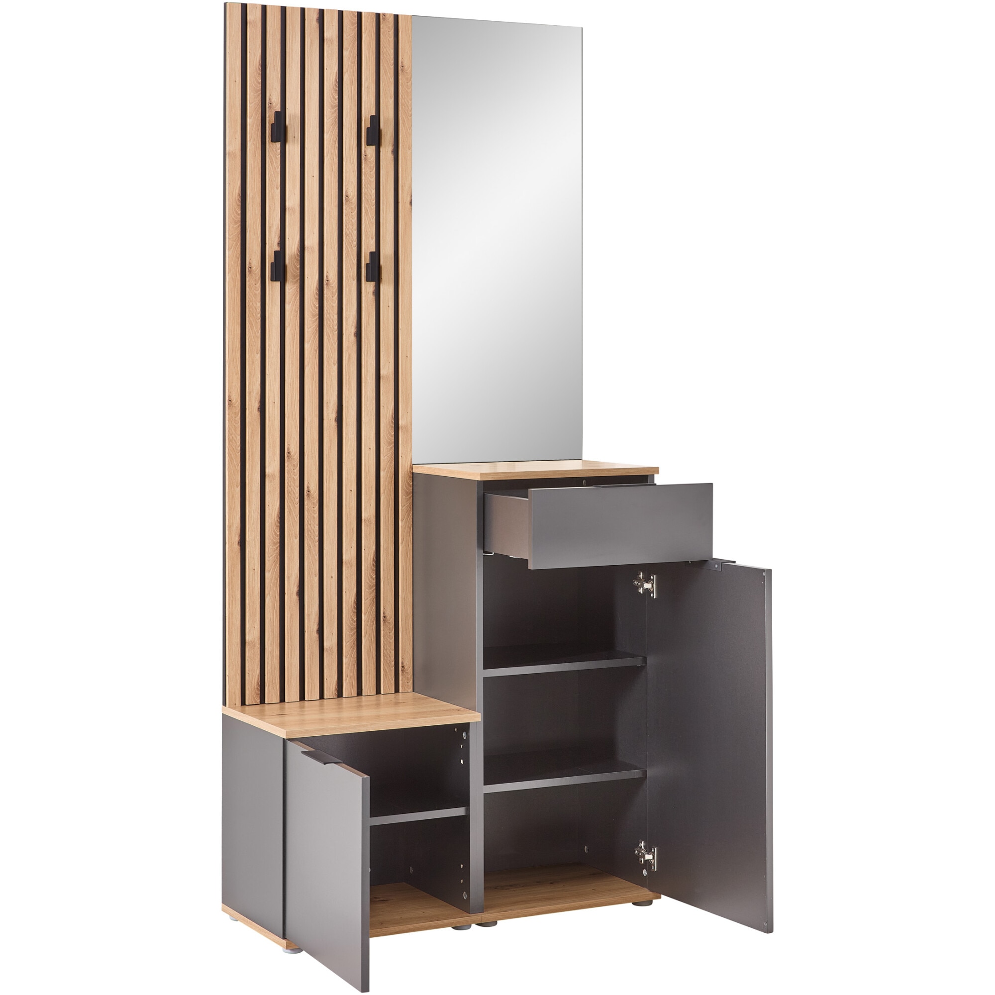 Mobilier de hol Simple, 88x195x35 cm, culoare stejar/antracit - eMAG.ro