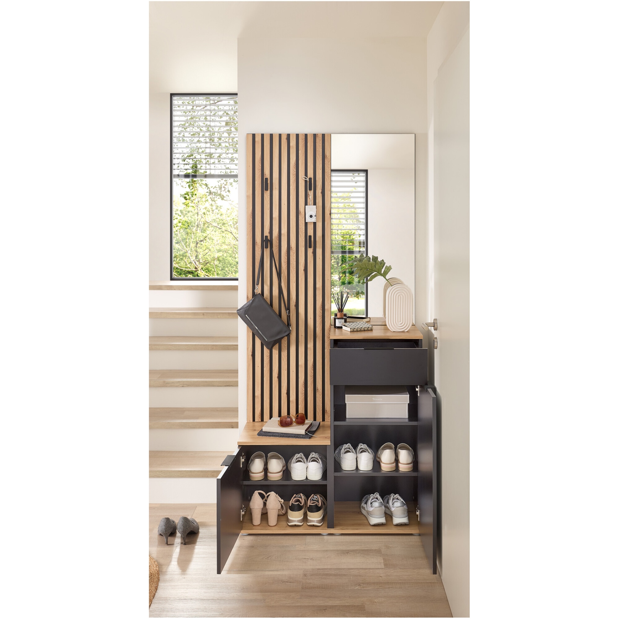 Mobilier de hol Simple, 88x195x35 cm, culoare stejar/antracit - eMAG.ro