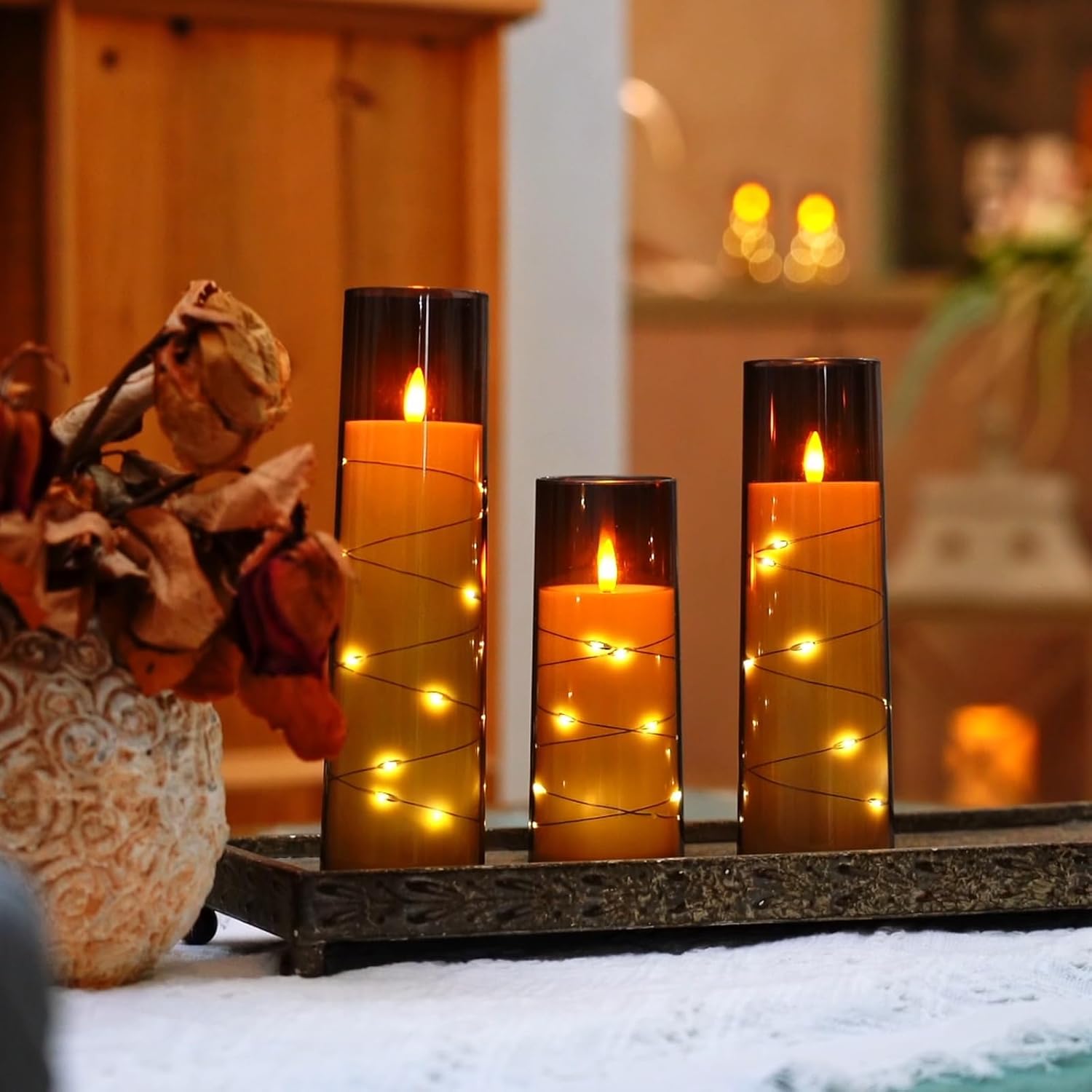 Set de 5 lumanari LED fara flacara cu timer, set lumanari electrice ...