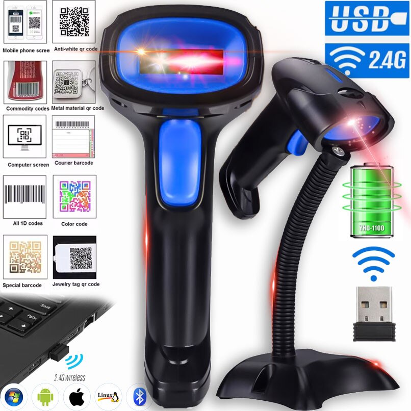 Cititor coduri de bare si QR, Excitat®, 1800mAh, 3.3 mil, 1D / 2D, 150m ...