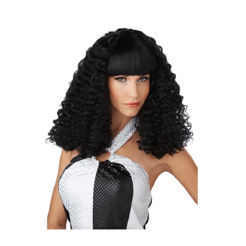 Peruca disco Janet curly neagra cu breton - eMAG.ro